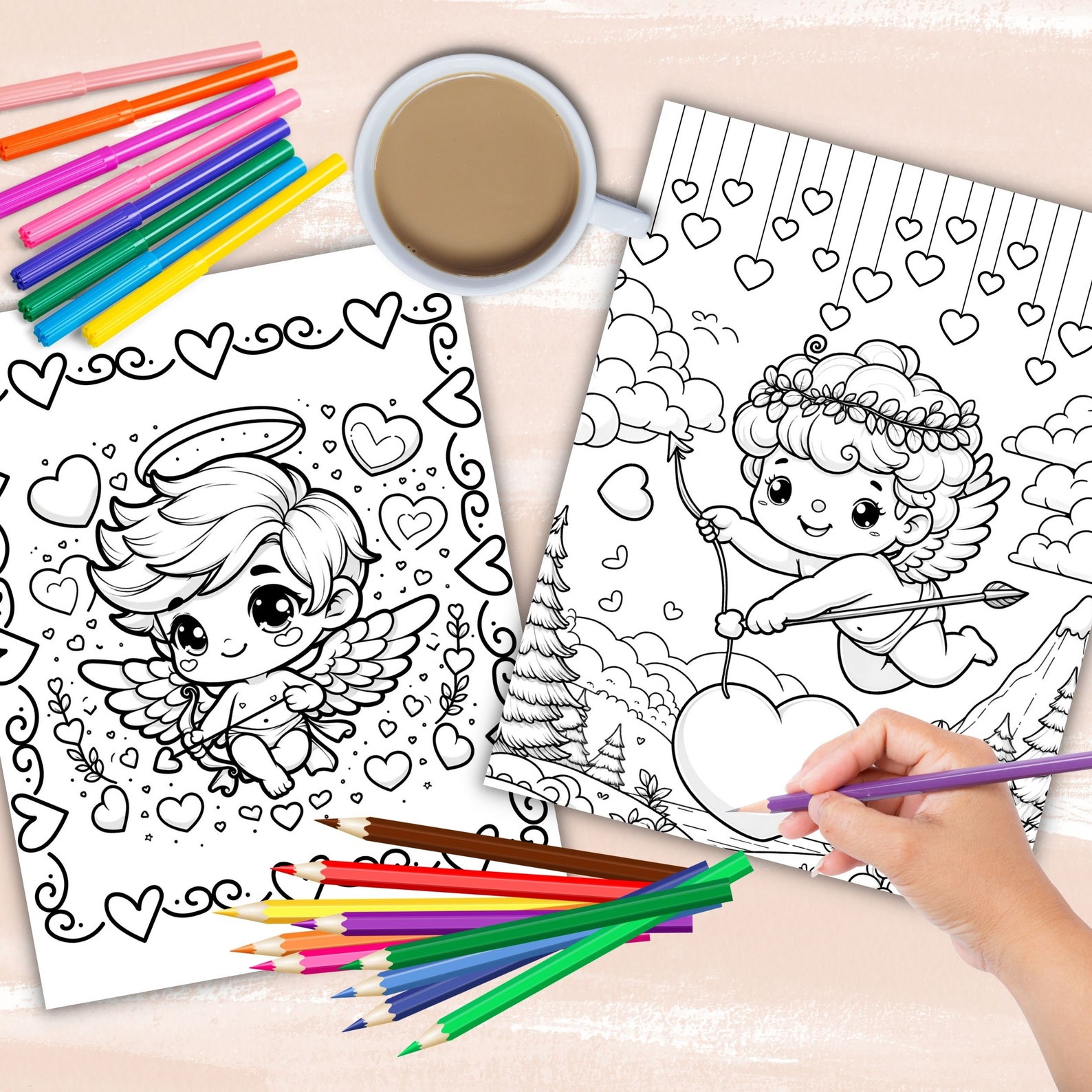 Cute Cupid Coloring Book, Cute Valentine Cupid Coloring Pages for Girls ...