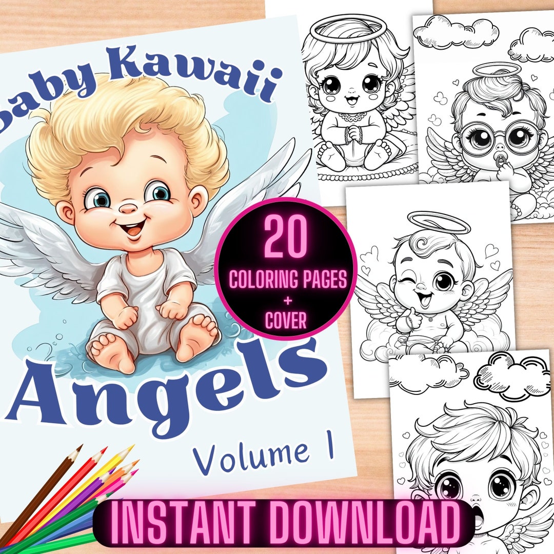 Baby Kawaii Angel Coloring Book, Cute Baby Angel Coloring Pages, Kawaii ...