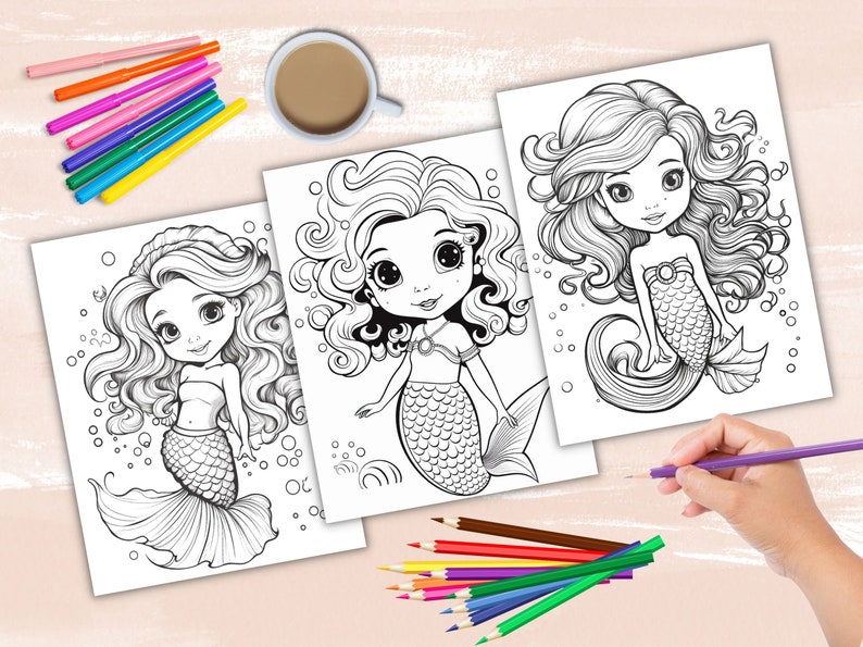 Cute Mermaids Coloring Pages Fantasy Coloring Book Mermaid - Etsy