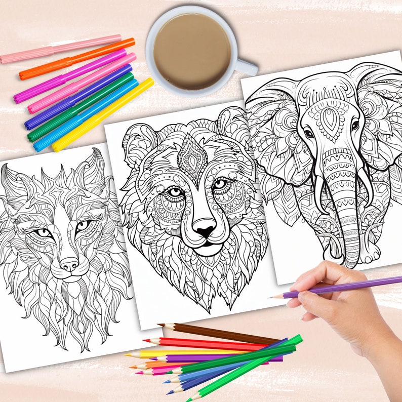 Wildlife Mandala Coloring Book, Zentangle Animal Coloring Pages, Zoo ...
