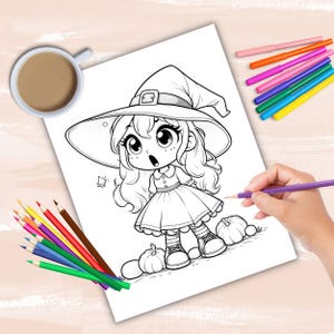 Cute Witch Coloring Book, Halloween Coloring Pages for Kids, Printable ...