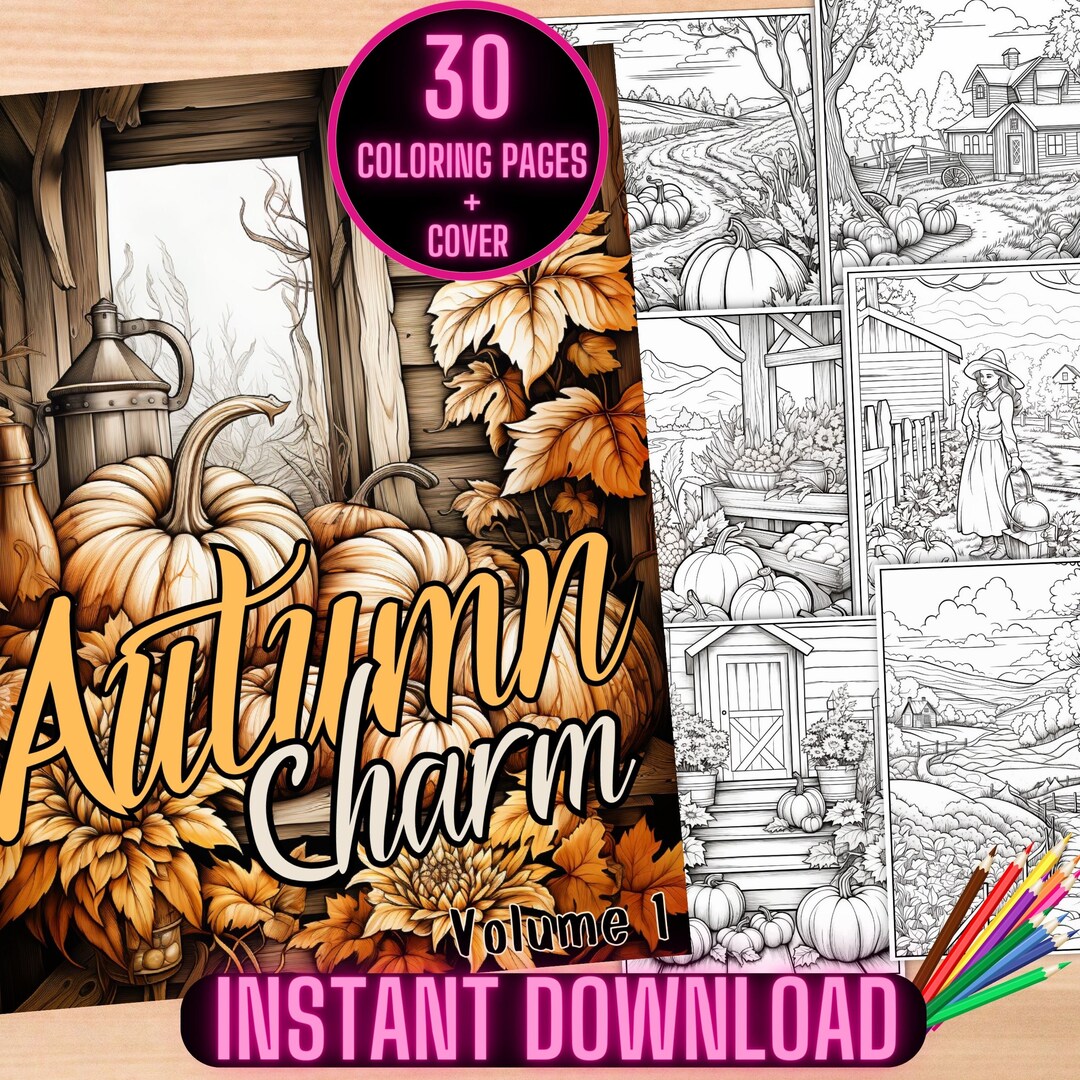 Fall Coloring Book, Autumn Charm Coloring Book, Thanksgiving Coloring ...