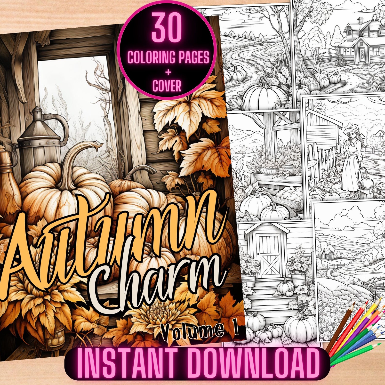 Fall Coloring Book, Autumn Charm Coloring Book, Thanksgiving Coloring ...