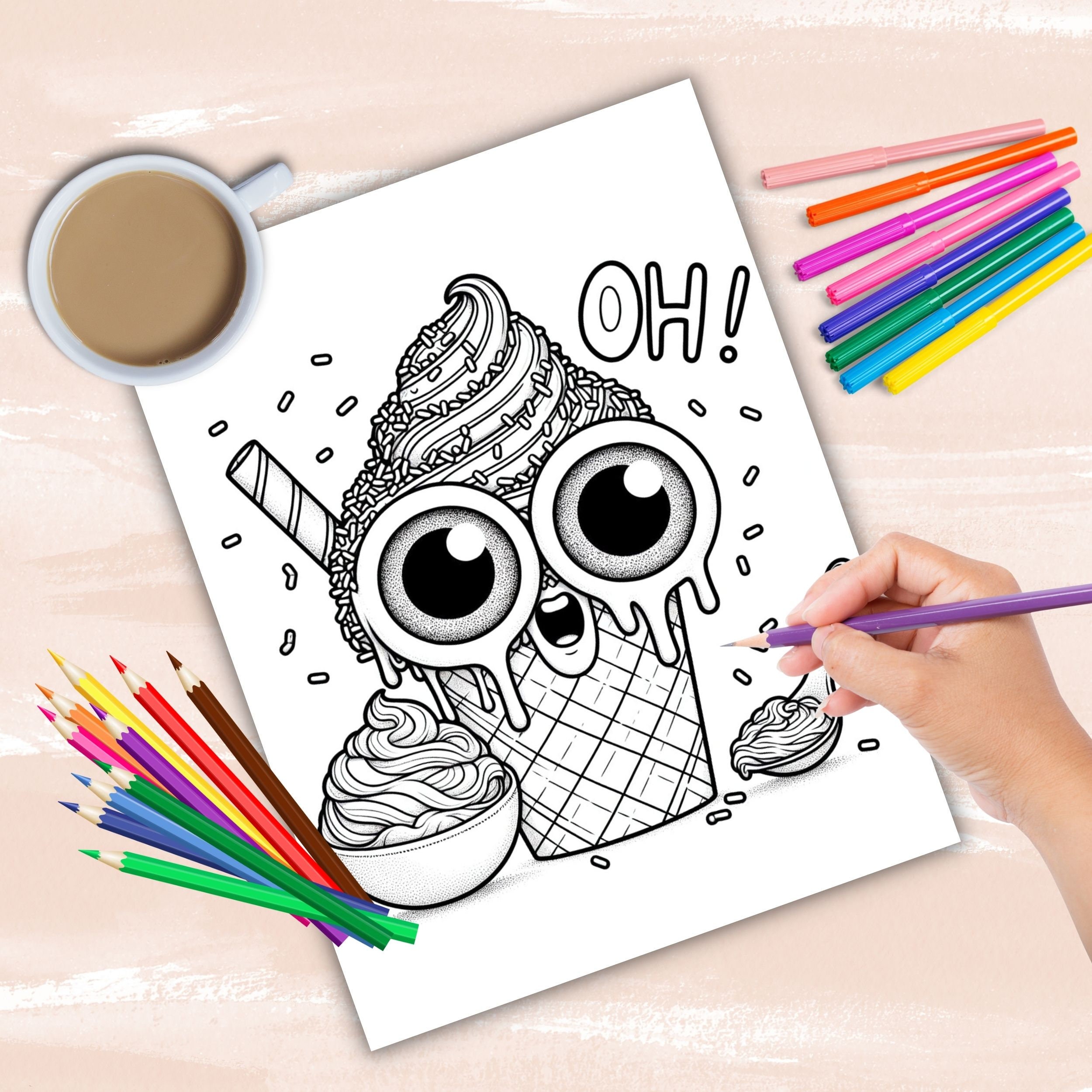 Kawaii Summer Sundaes Coloring Book, Ice Cream Dessert Coloring Pages ...