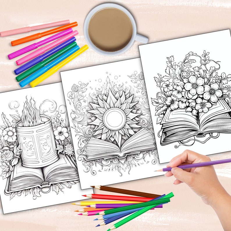 Spells and Grimoires Coloring Pages, Open Magic Book Coloring Book ...