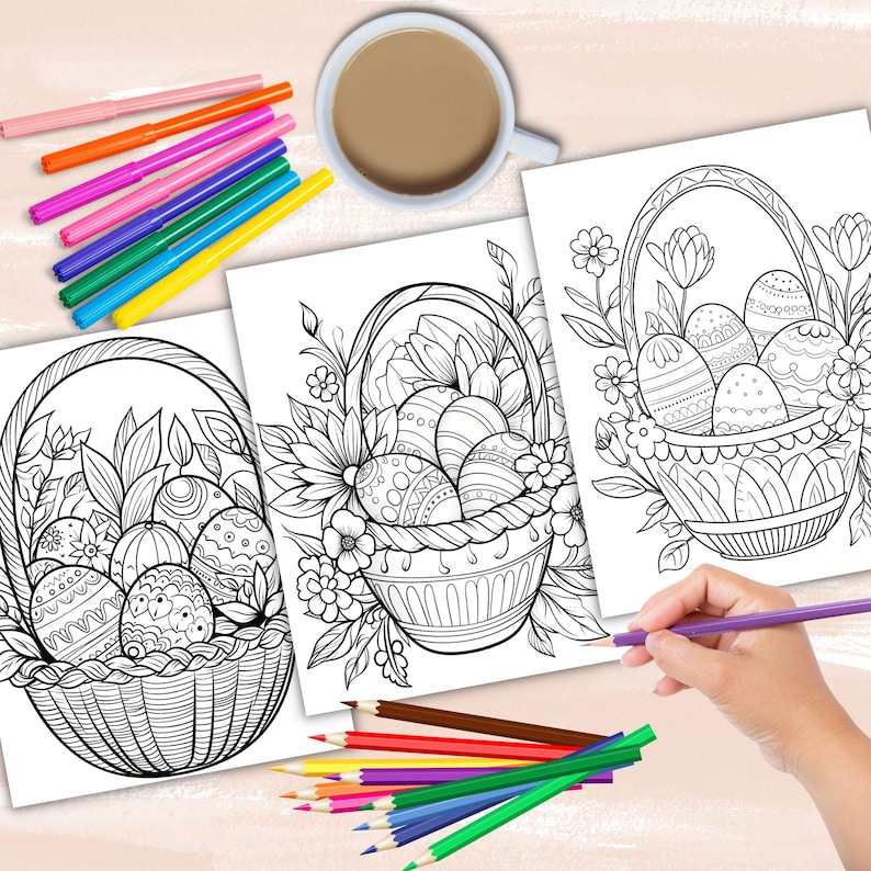 Easter Egg Baskets Coloring Pages, Easter Flowers Coloring Pages ...