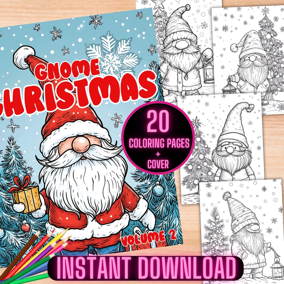 Gnome Christmas Coloring Pages, Cute Gnomes Christmas Coloring Book ...