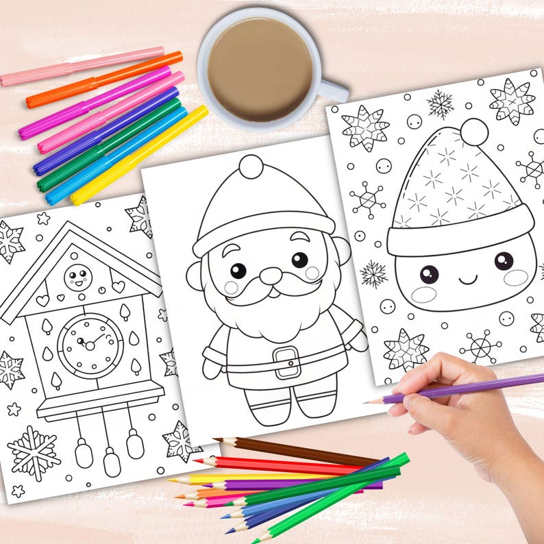 Cute Kawaii Christmas Coloring Pages, Kawaii Coloring Book, Bold Easy ...