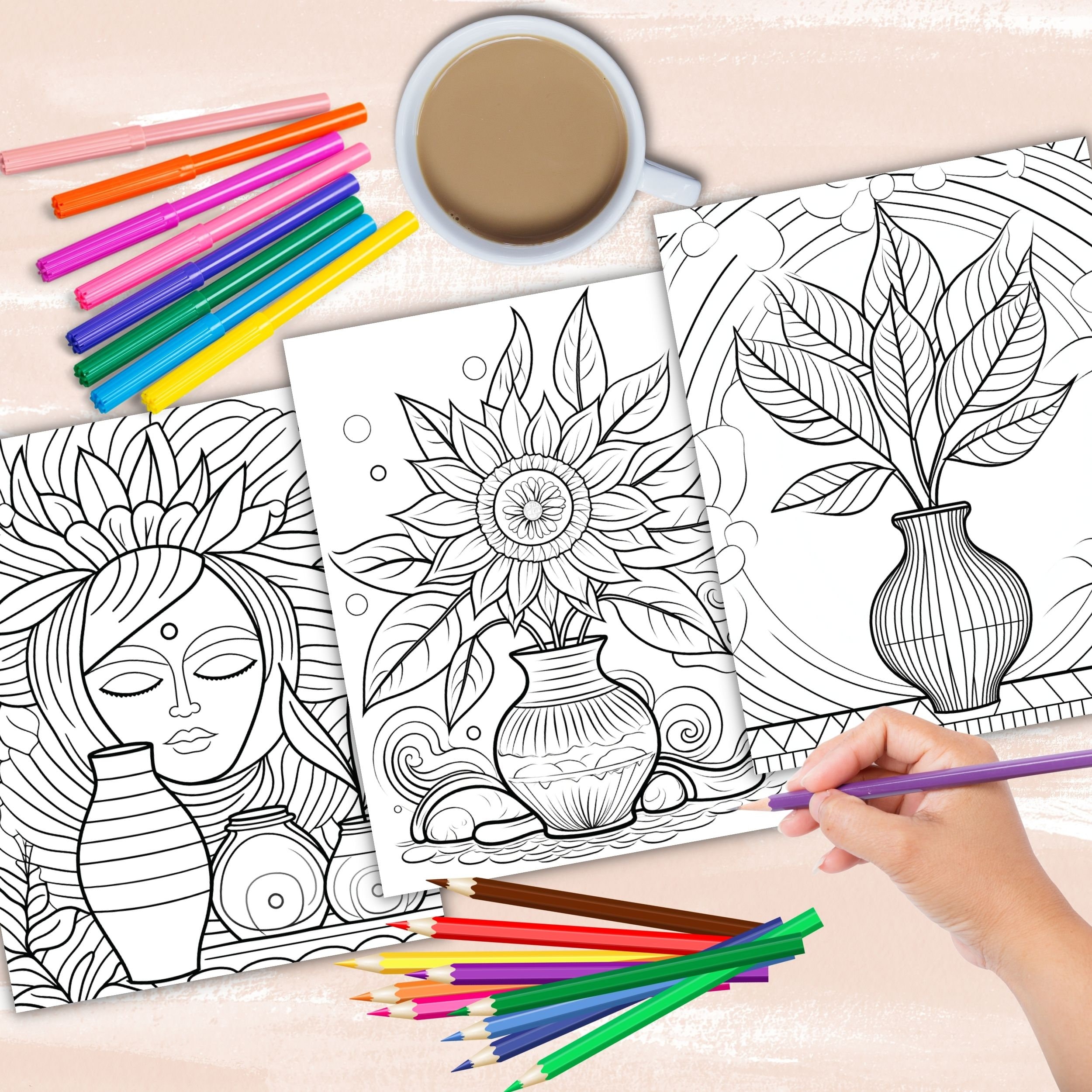 Minimalist Boho Coloring Pages, Bohemian Minimalist Coloring Sheets ...