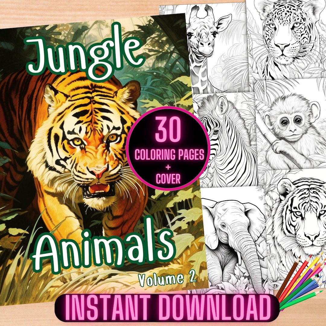Animal Coloring Book, Jungle Animals Safari Coloring Book, Printable ...