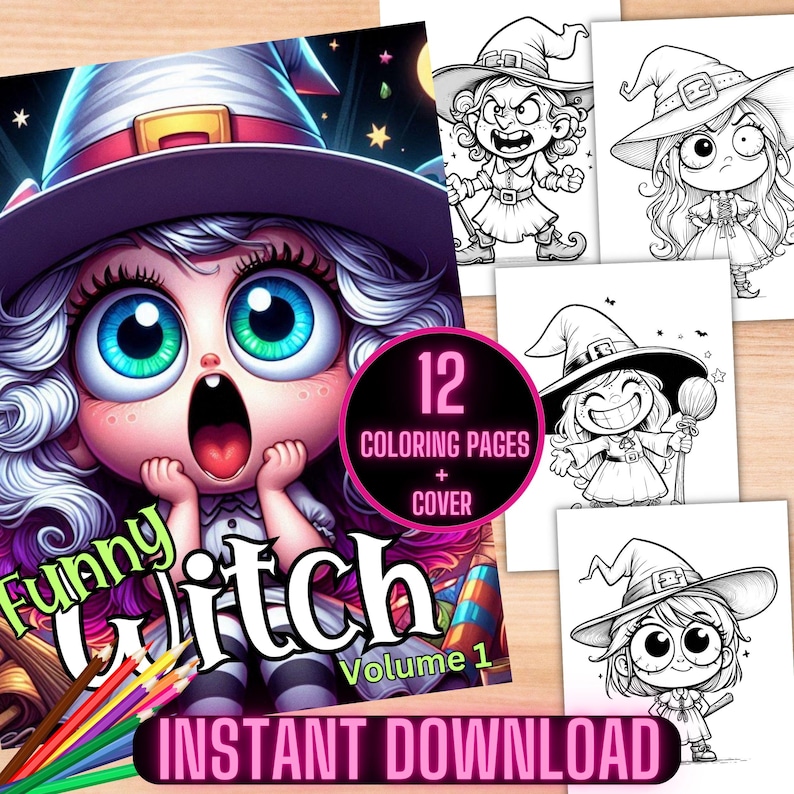 Funny Witch Coloring Book, Funny Halloween Coloring Pages for Kids ...