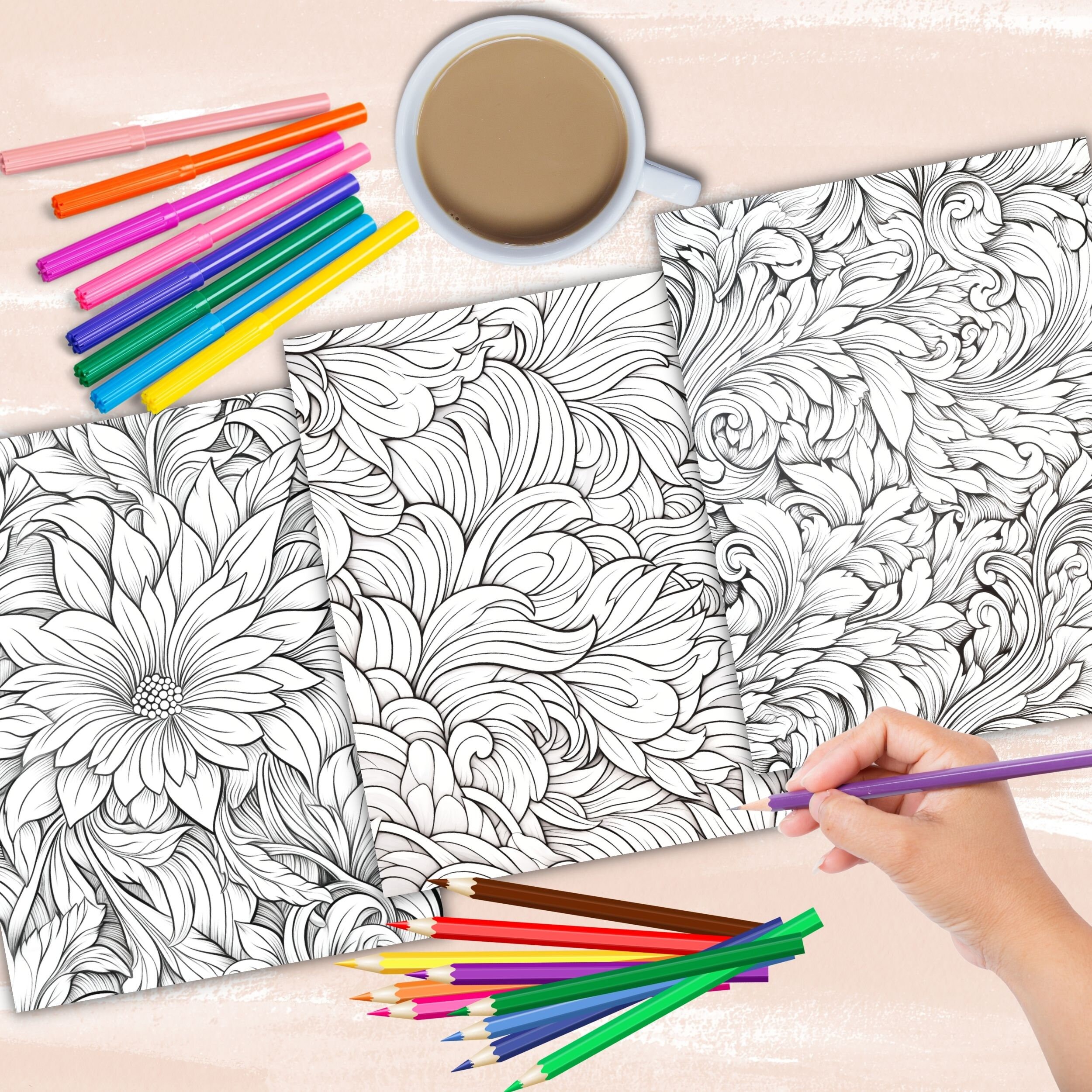 Zentangle Flowers Coloring Book, Floral Mandala Coloring Pages ...