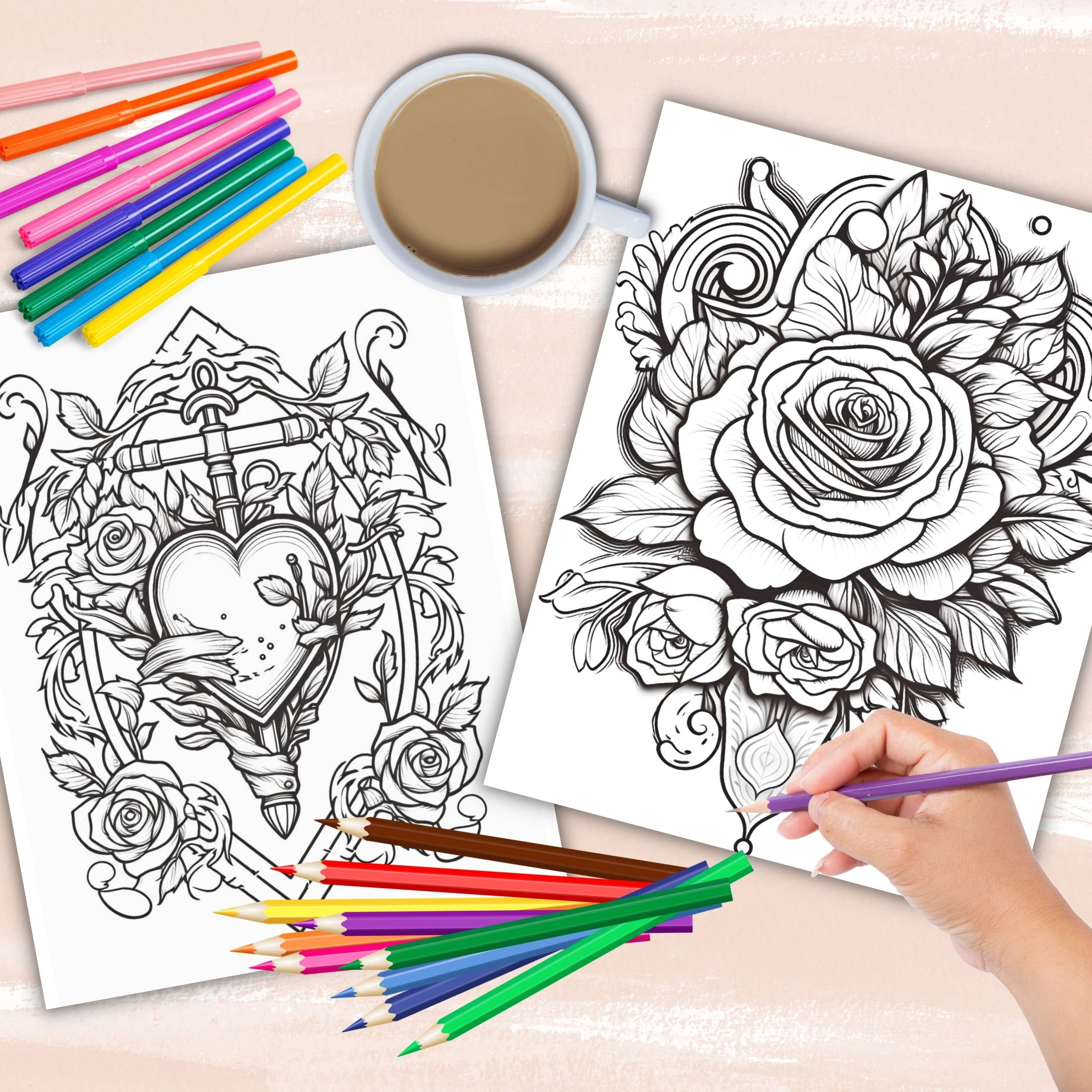 Tattoo Art Coloring Book, Tattoo Illustrations Coloring Pages, Cool ...