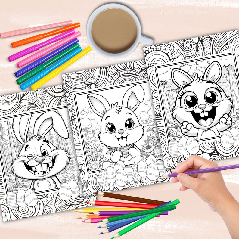 Easter Bunny Fun Coloring Pages, Funny Easter Bunny Coloring Book, Cute ...