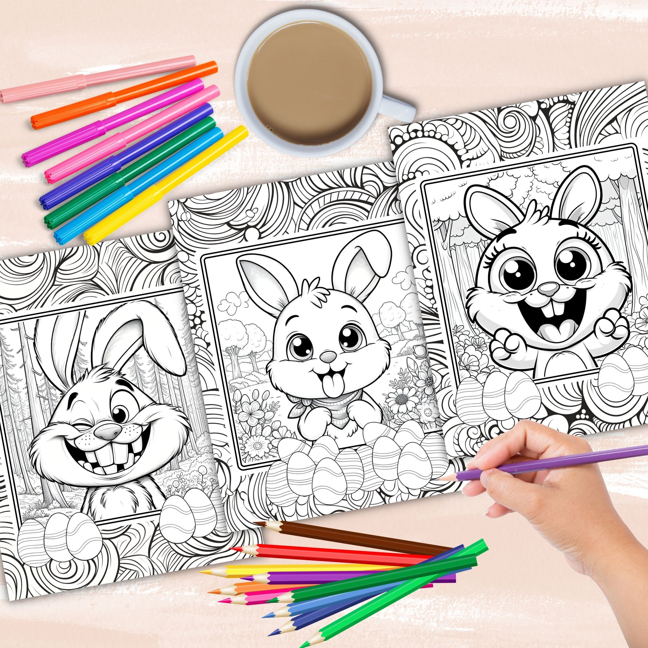 Easter Bunny Fun Coloring Pages, Funny Easter Bunny Coloring Book, Cute ...