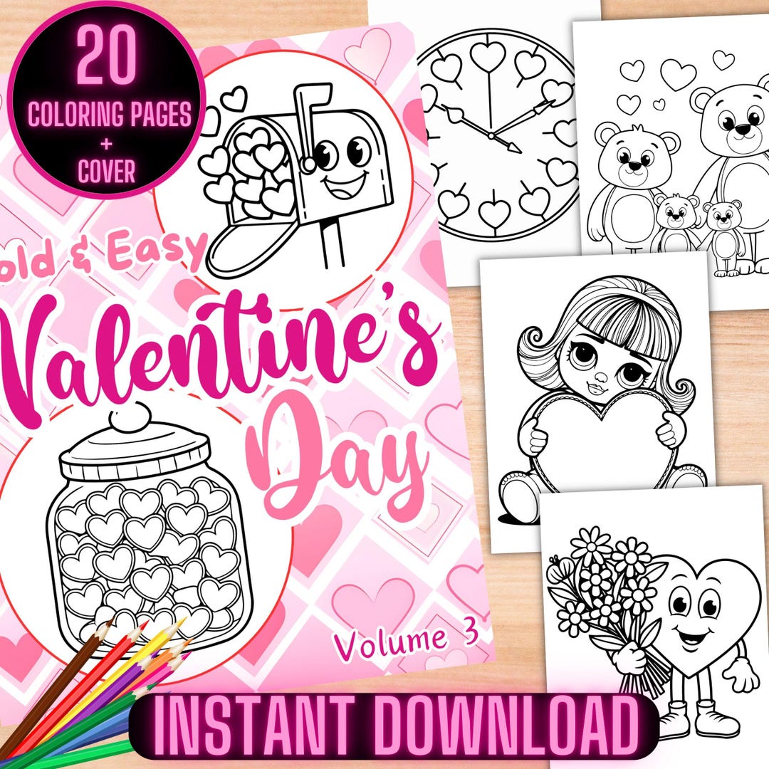 Easy Valentines Day Coloring Book, Bold Valentine Coloring Pages for ...