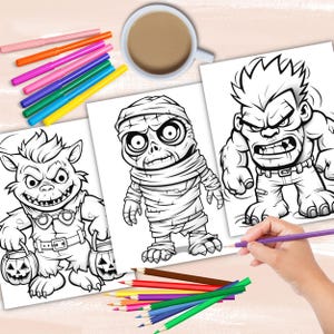 Cute Halloween Coloring Book, Creepy Monsters Coloring Pages, Spooky ...