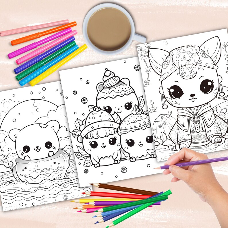 Cute Kawaii Coloring Pages, Kawaii Animal Coloring Book, Kawaii ...
