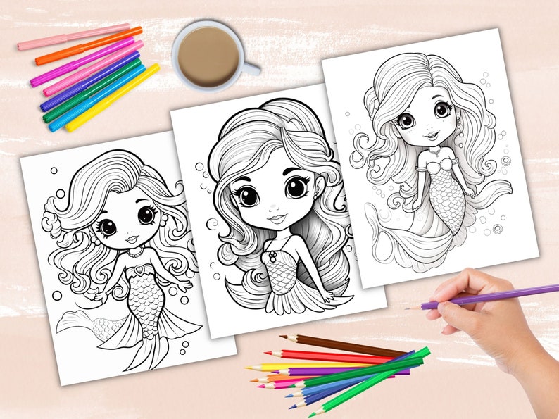 Cute Mermaids Coloring Pages Ocean Fantasy Coloring Book - Etsy