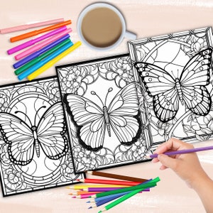 Stained Glass Butterflies Coloring Book, Butterfly Coloring Pages ...