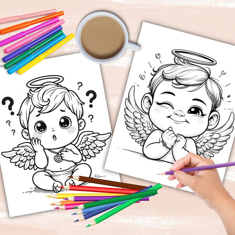 Baby Kawaii Angel Coloring Book, Cute Baby Angel Coloring Pages, Kawaii ...