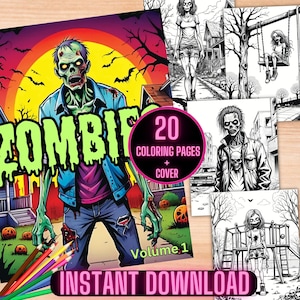 Zombies Coloring Book, Zombie Halloween Coloring Pages, Digital ...