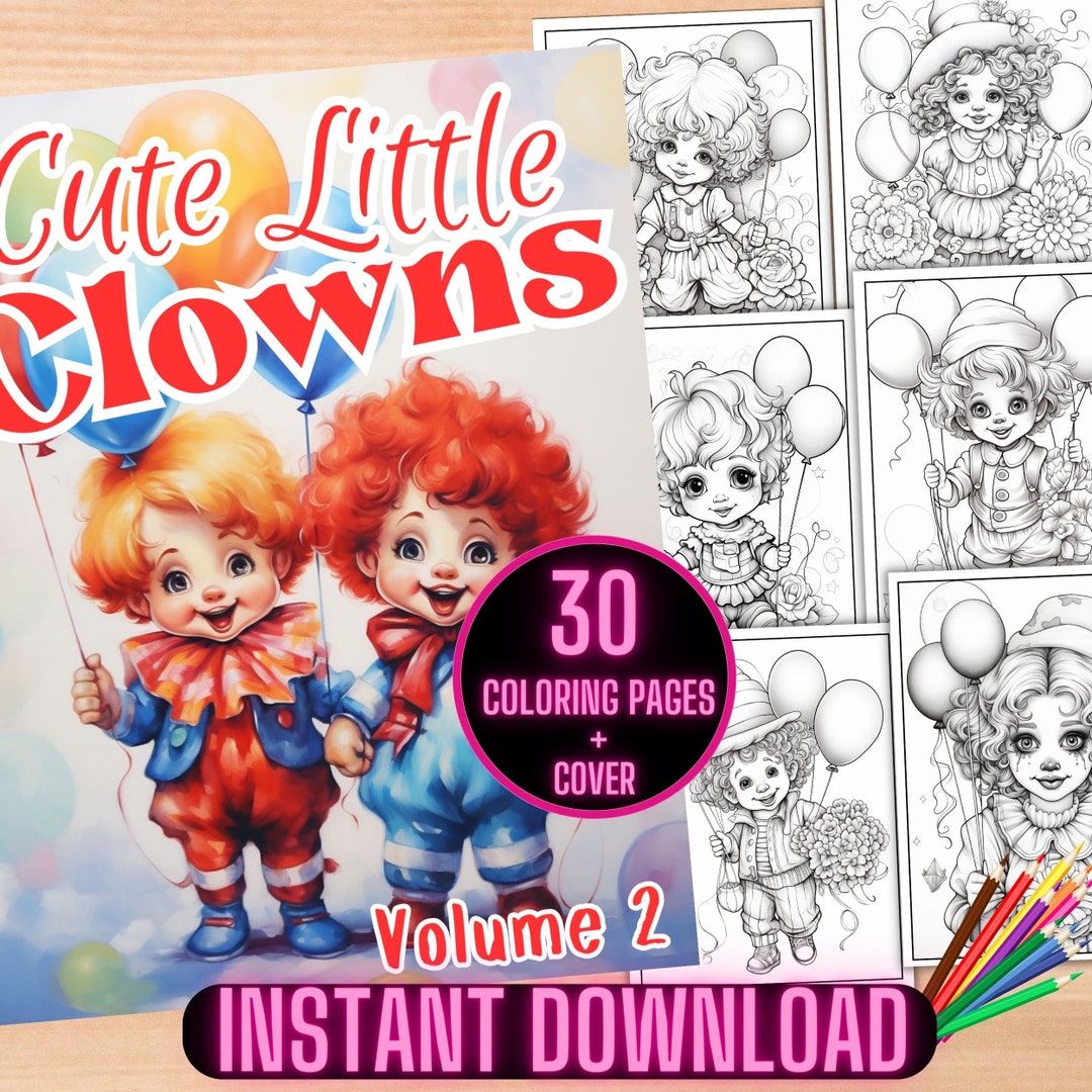 Cute Little Clowns Coloring Pages, Clown Kids Coloring Book, Printable ...