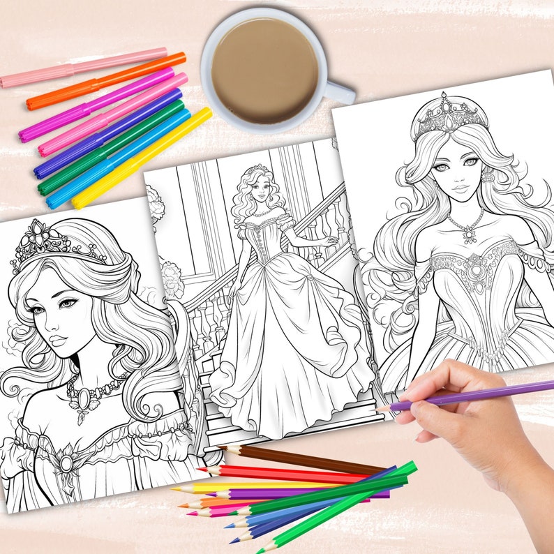 Enchanted Princesses Coloring Pages, Fantasy Fairytale Coloring Book ...