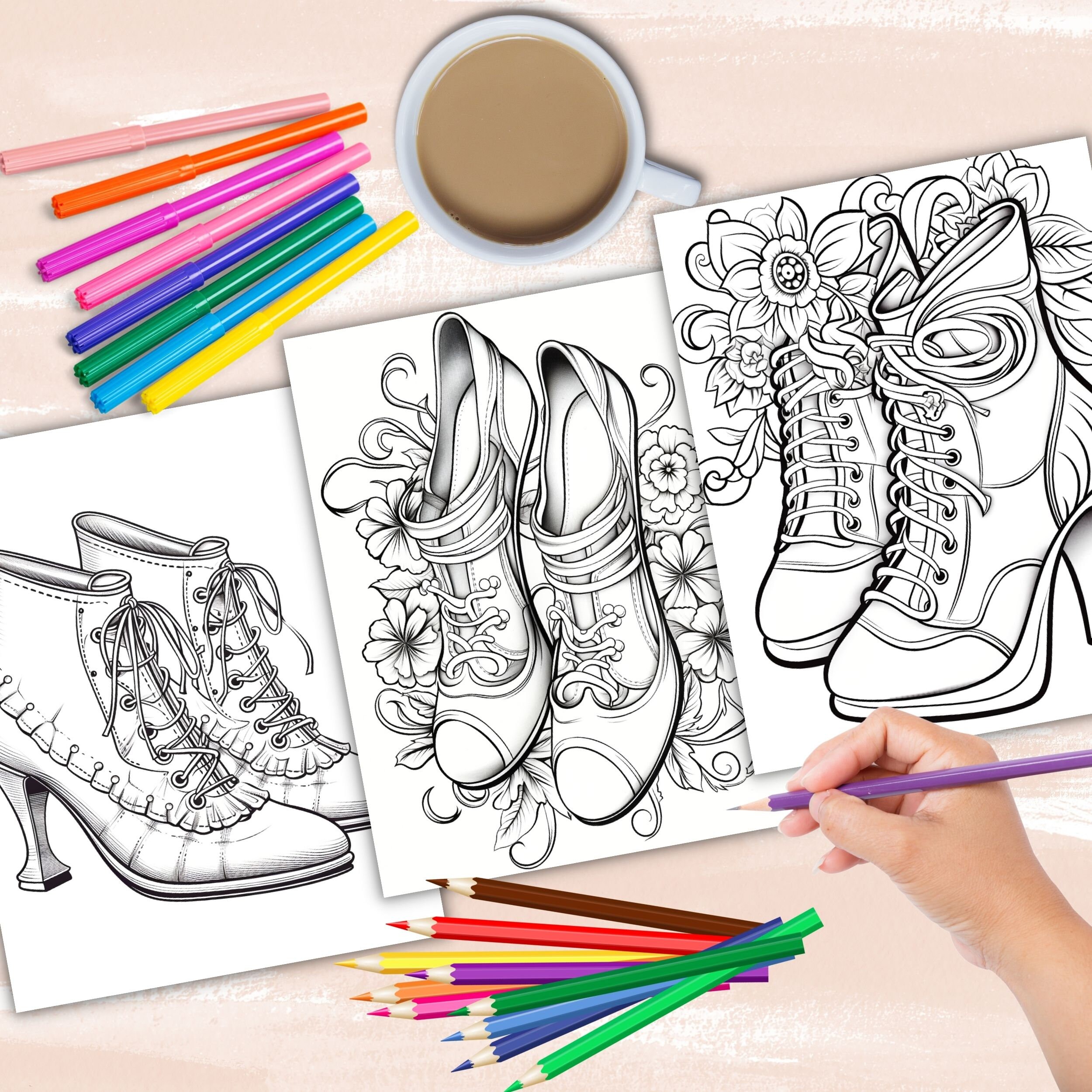 High Heel Fashion Shoes Coloring Book, Vintage Fashion Shoes Coloring ...