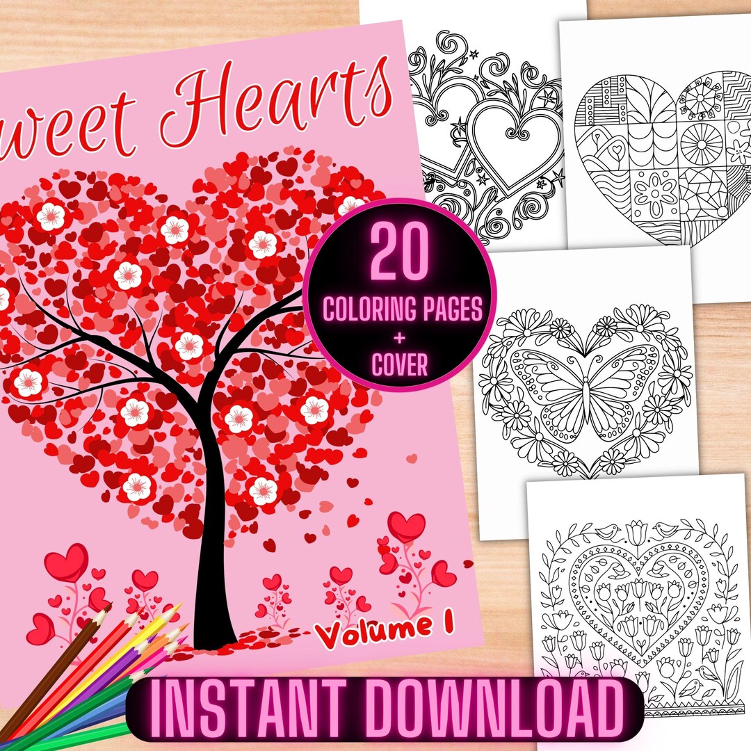 Valentines Day Hearts Coloring Book, Bold Easy Valentine Love and ...