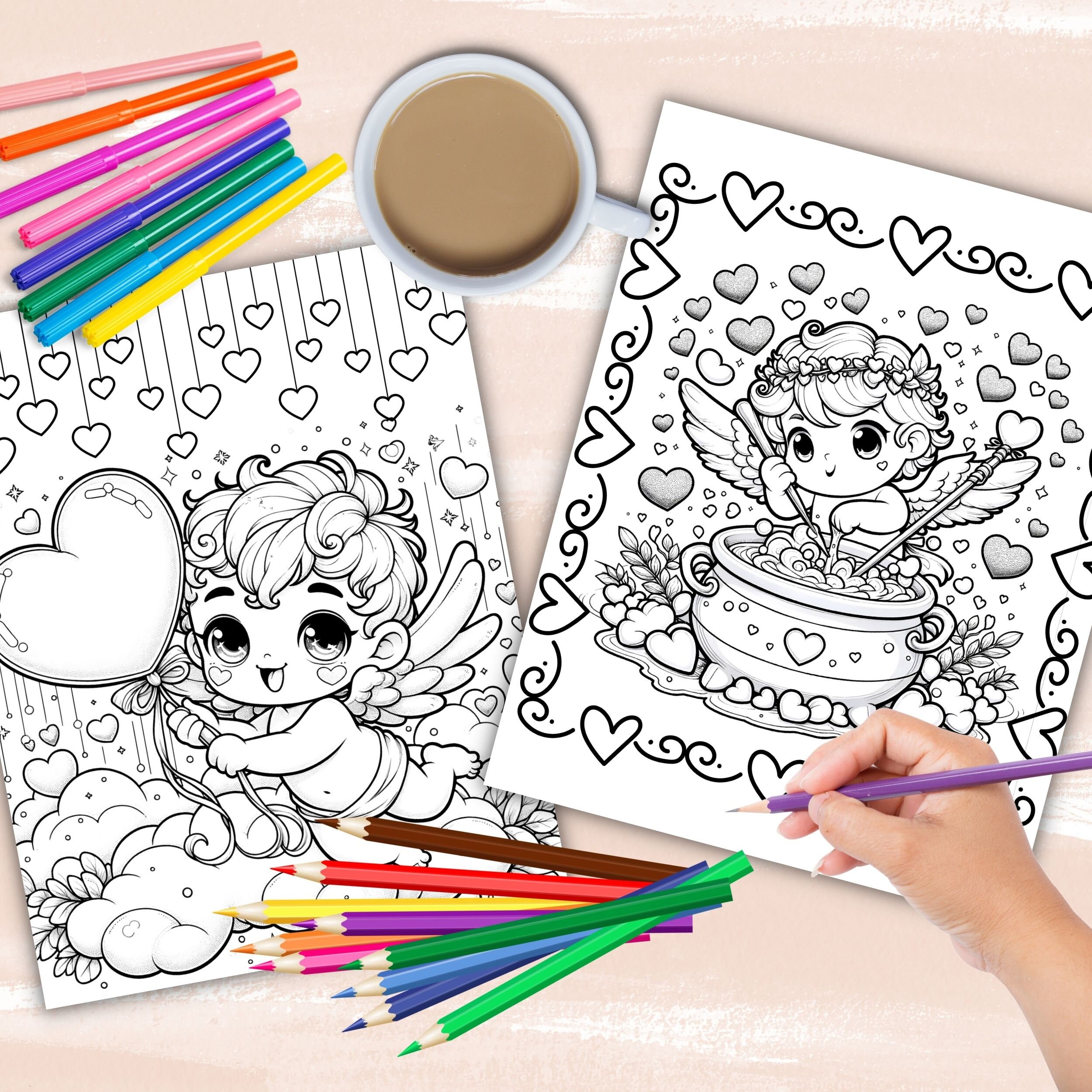 Cute Cupid Coloring Book, Cute Valentine Cupid Coloring Pages for Girls ...