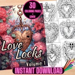 Love Locks Coloring Book, Floral Heart Padlock Coloring Pages, Love ...