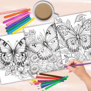 Butterfly Garden Party Coloring Book, Insect Coloring Pages, Floral ...