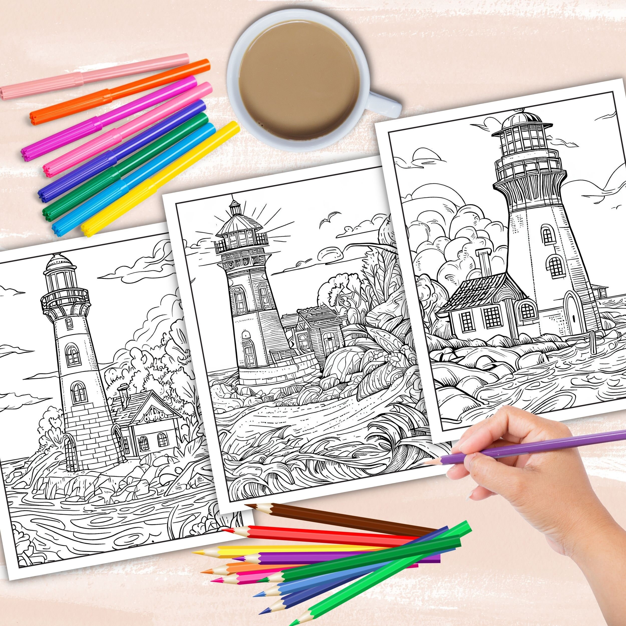 Coastal Lighthouses Coloring Book, Lighthouse Coloring Pages, Nautical ...