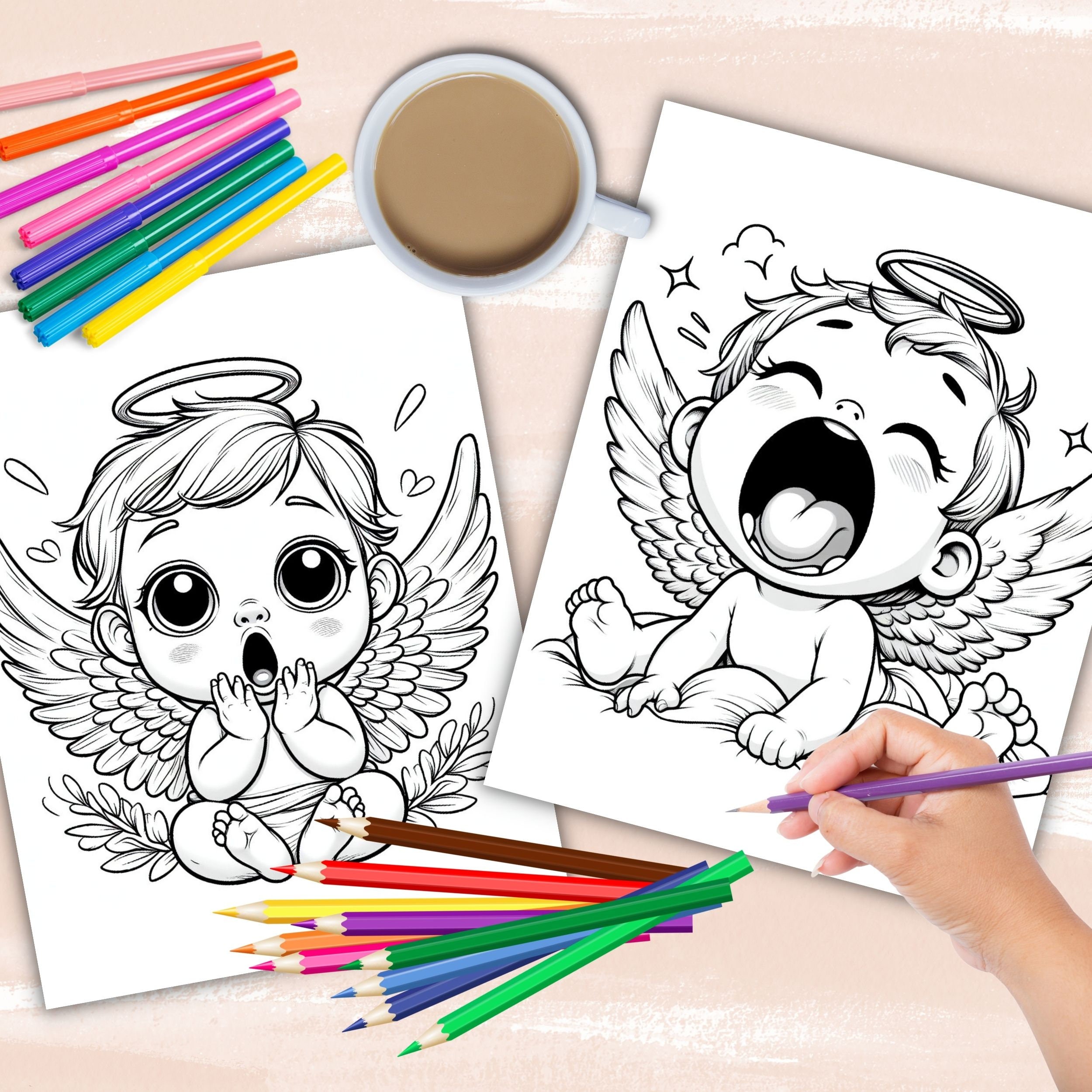 Baby Kawaii Angel Coloring Book, Cute Baby Angel Coloring Pages, Kawaii ...