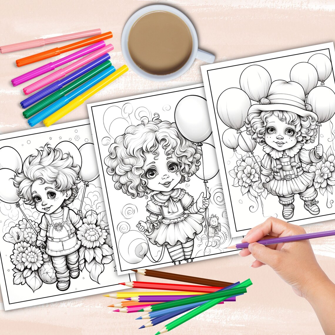 Cute Little Clowns Coloring Pages, Clown Kids Coloring Book, Cute Clown ...