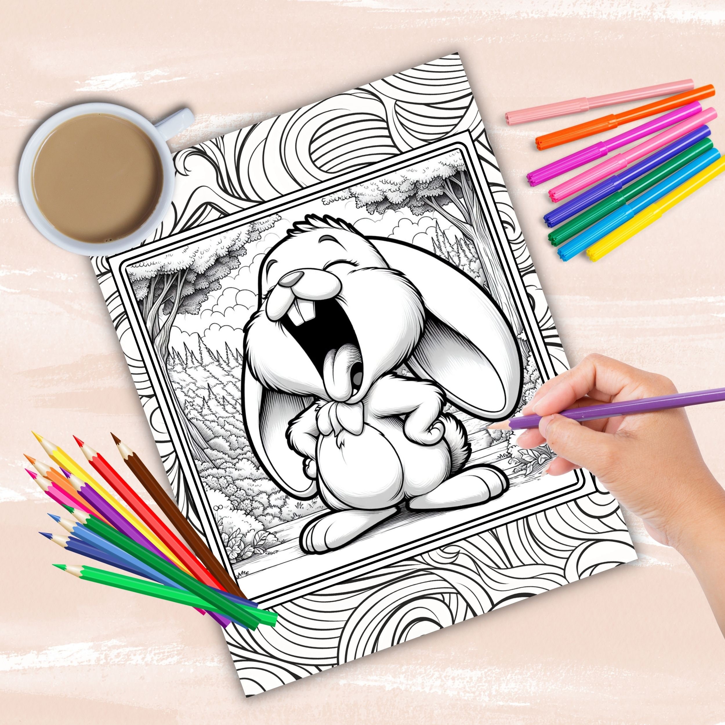 Easter Bunny Adventures Coloring Pages, Printable Easter Coloring Book ...