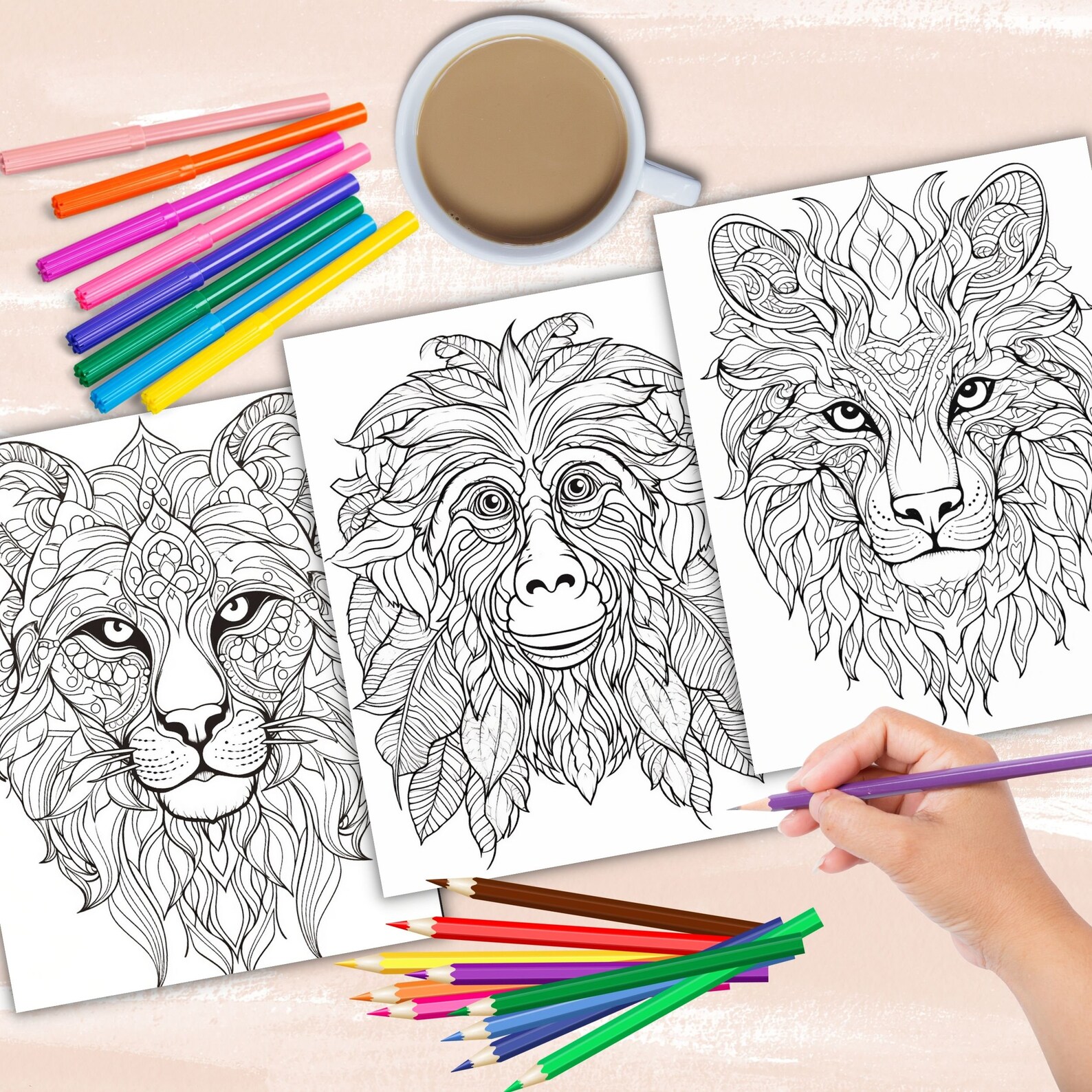 Wildlife Mandala Coloring Book, Zentangle Animal Coloring Pages, Zoo ...