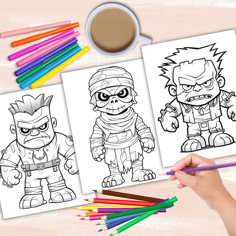 Cute Halloween Coloring Book, Creepy Monsters Coloring Pages, Spooky ...