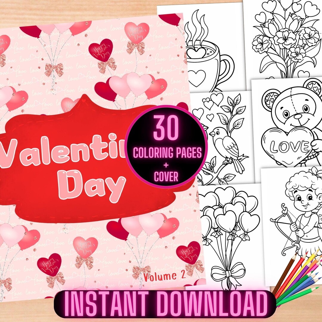 Valentines Coloring Book, Cute Valentines Day Coloring Pages for Girls ...