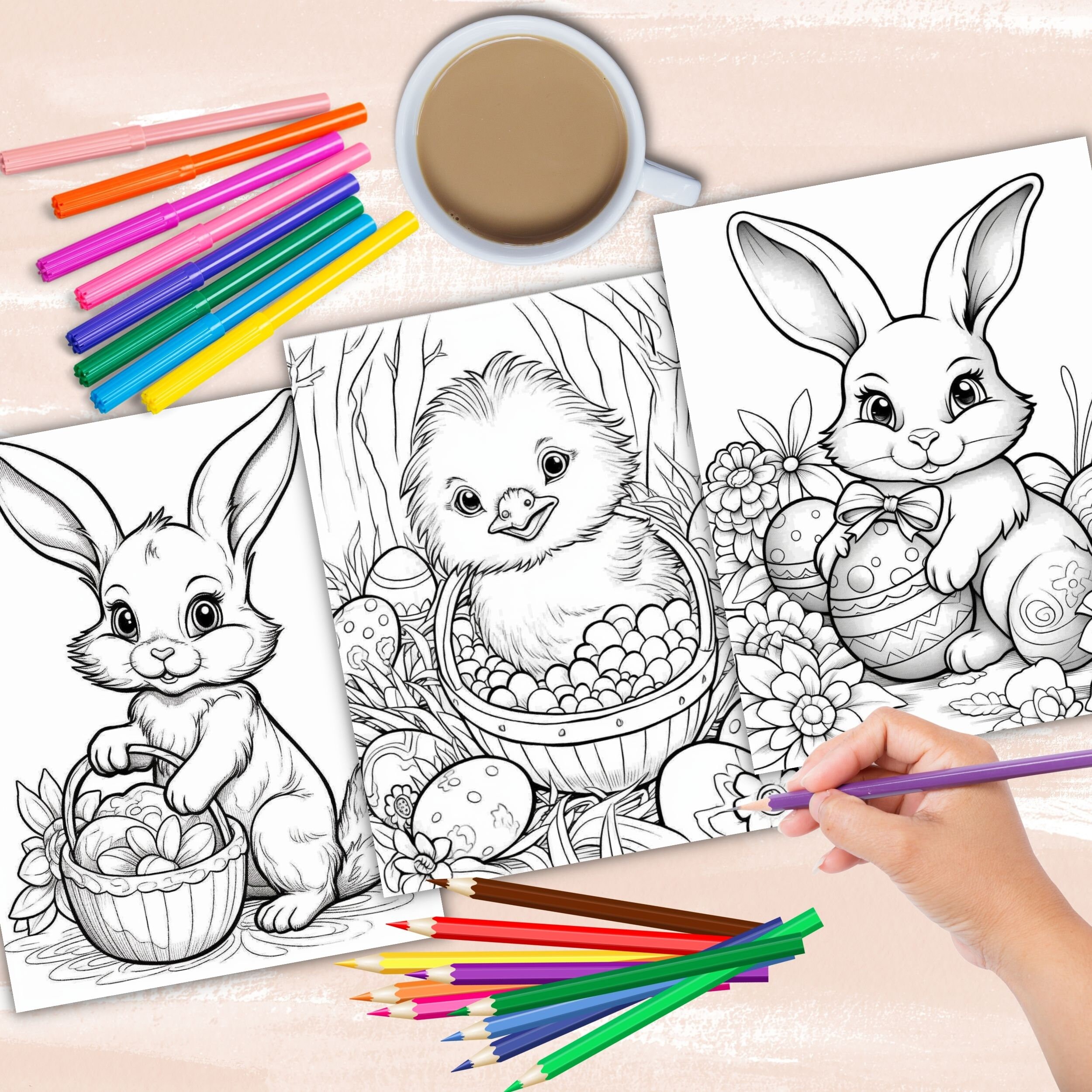 Cute Easter Coloring Pages, Easter Bunny Coloring Book, Cute Easter ...