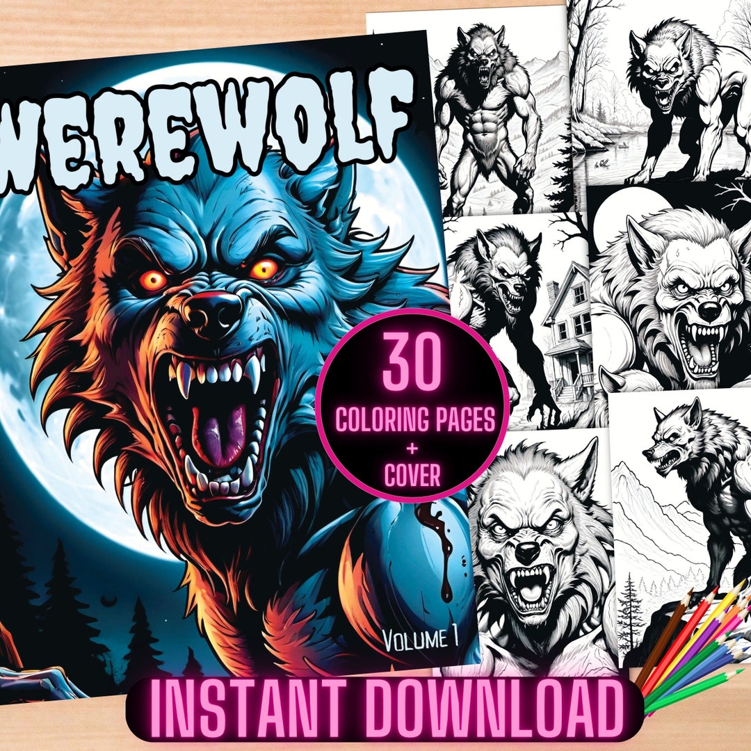 Werewolf Coloring Pages, Grayscale Horror Fantasy Coloring Pages, Scary ...