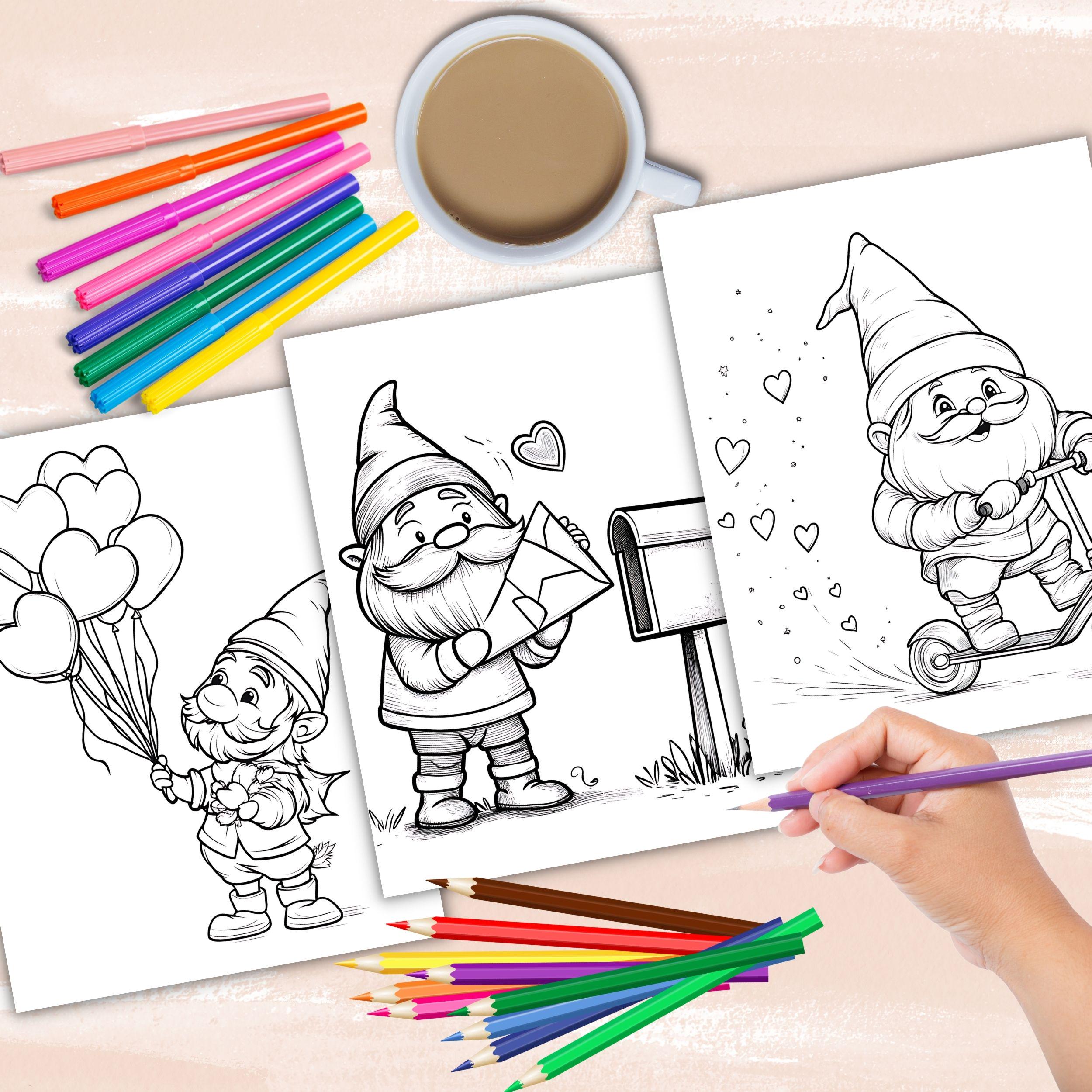 Valentines Gnomes Coloring Pages, Cute Gnome Valentines Coloring Book ...