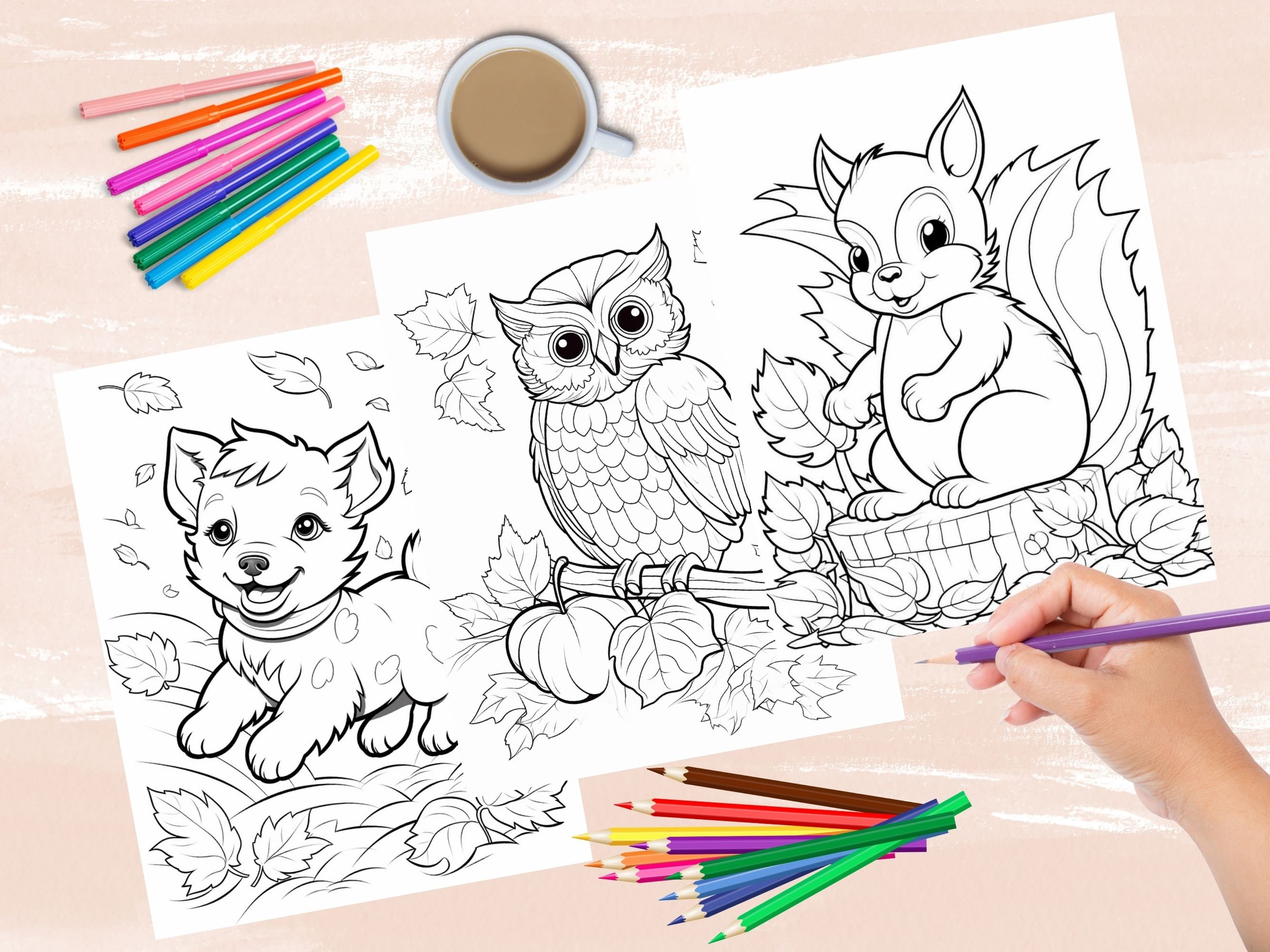 Cute Autumn Critters Coloring Book Animal Coloring Pages - Etsy
