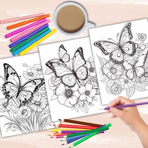 Butterfly Garden Party Coloring Book, Insect Coloring Pages, Floral ...