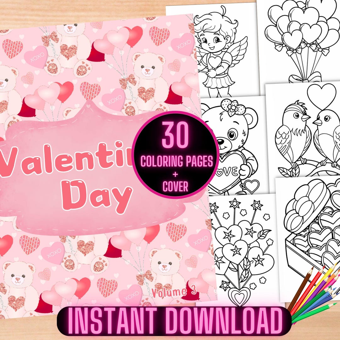 Valentines Coloring Book, Cute Valentines Day Coloring Pages for Girls ...