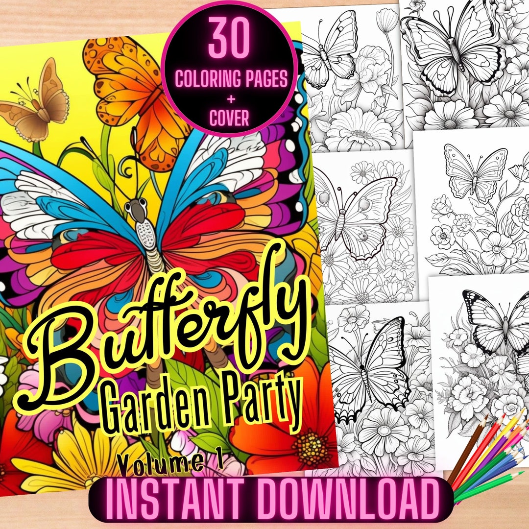 Butterfly Garden Party Coloring Book, Flower Coloring Pages, Floral ...