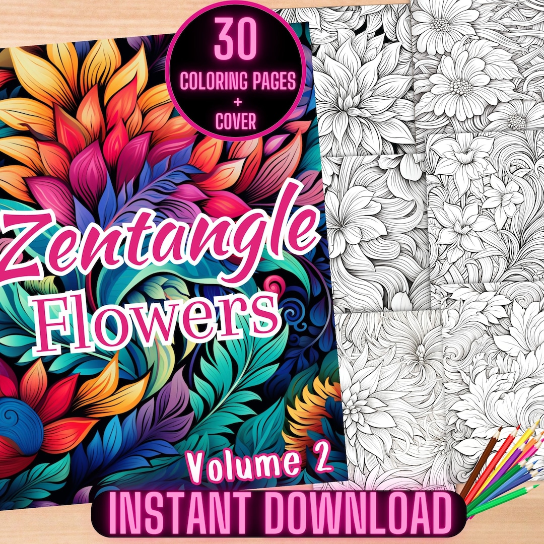 Zentangle Flowers Coloring Book, Floral Mandala Coloring Pages ...