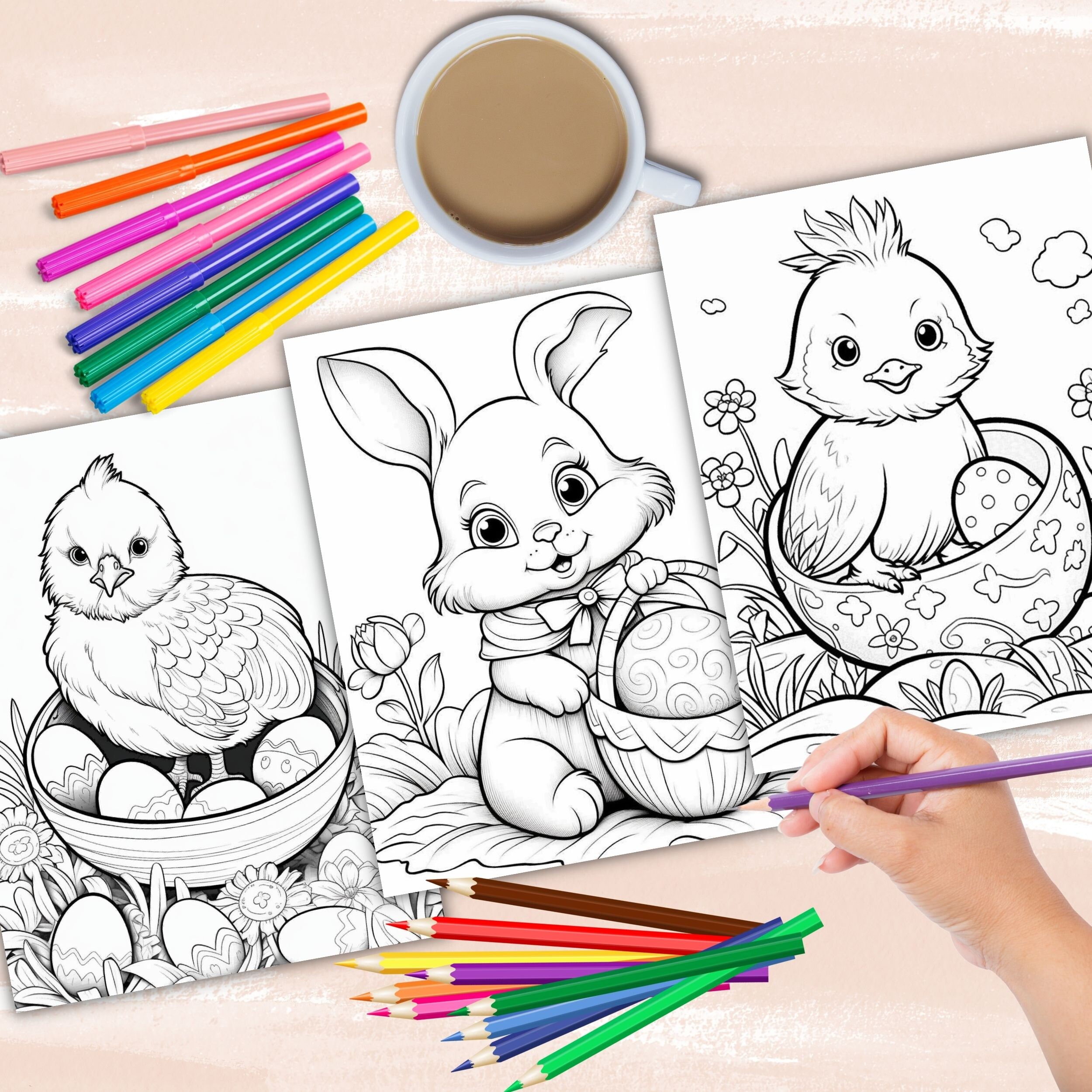Cute Easter Coloring Pages, Easter Bunny Coloring Book, Cute Easter ...