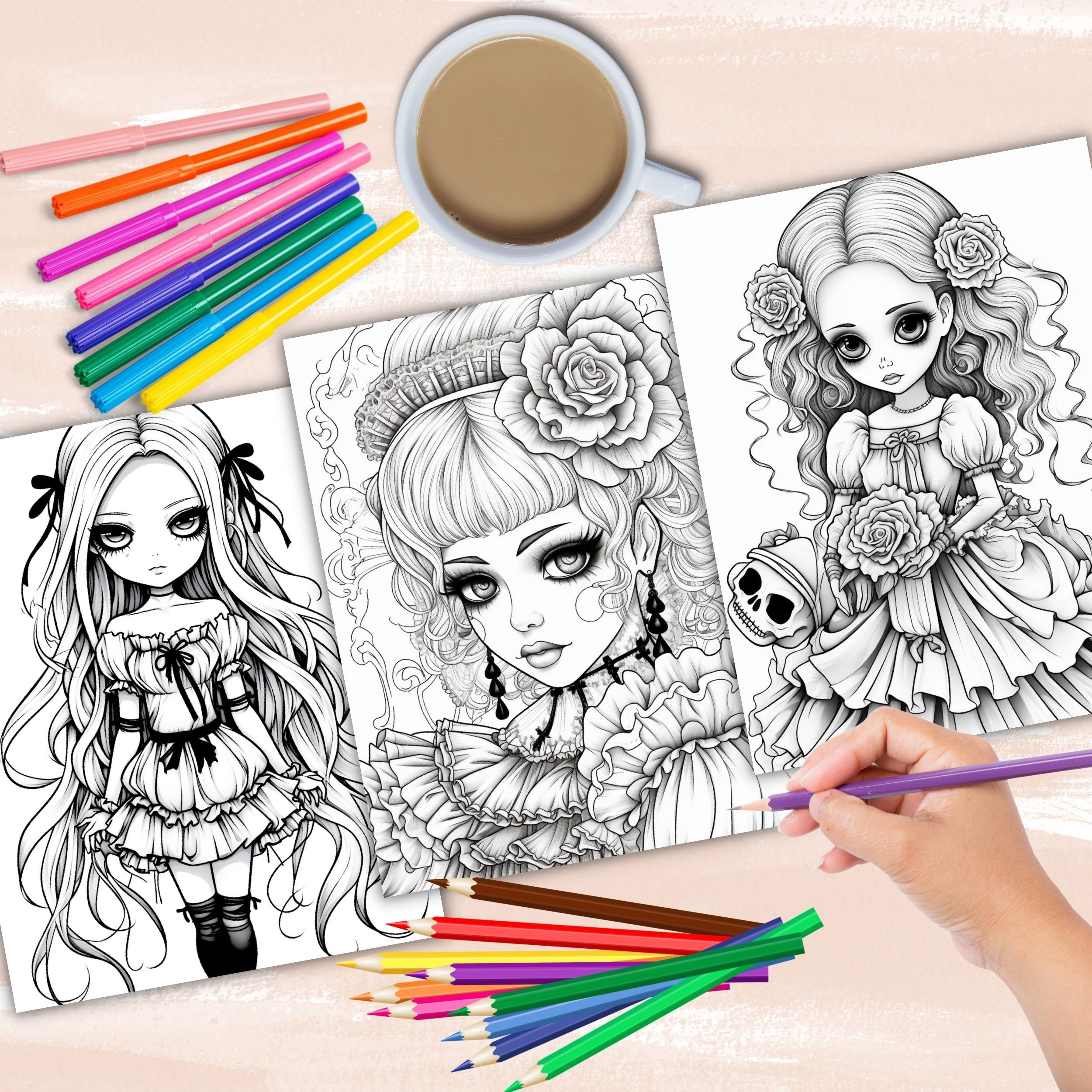 Gothic Dolls Coloring Book, Gothic Girl Anime Coloring Pages, Goth Girl ...